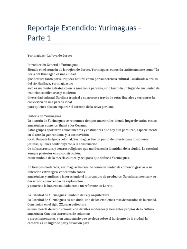 Yurimaguas Report Part 1 | PDF | Perú