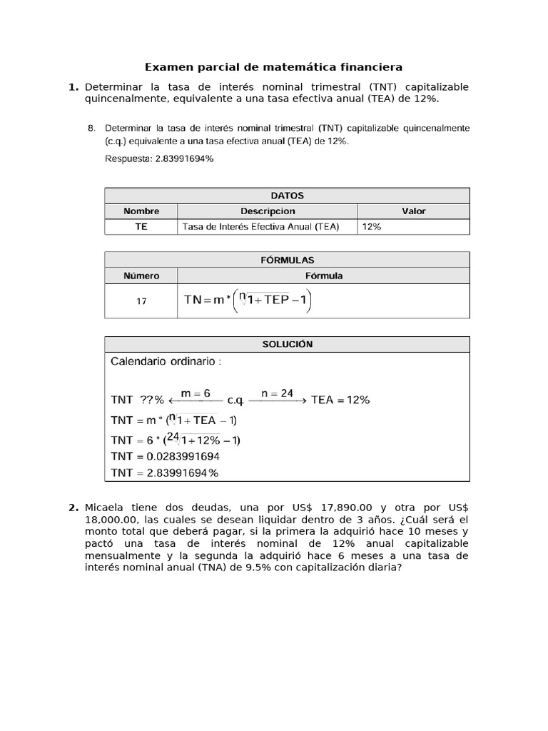 Examen Parcial de Matemática Financiera | PDF