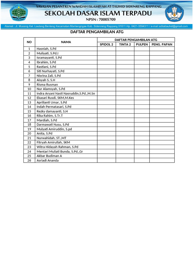 Daftar Pengambilan Atg | PDF