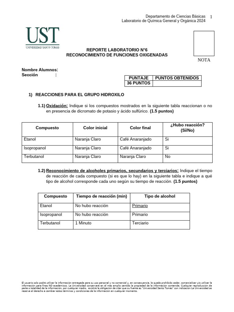 Reporte 6 - Rep Funciones Oxigenadas | PDF | Ácido | Etanol