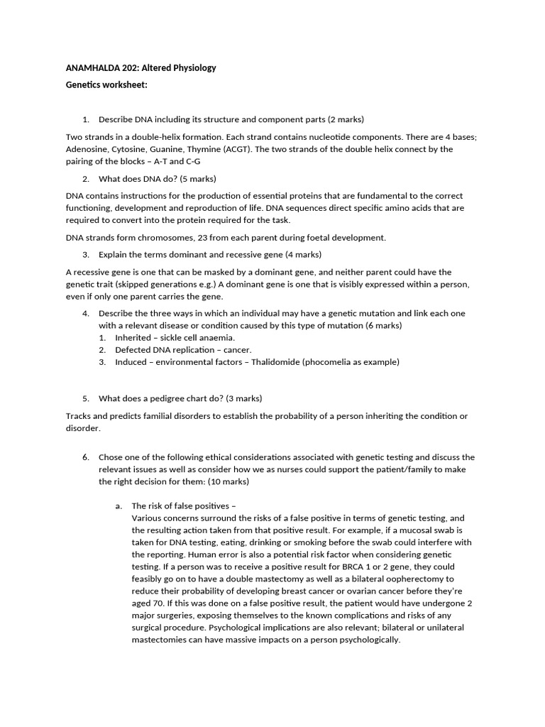Genetics Worksheet Pdf Genetics Dna