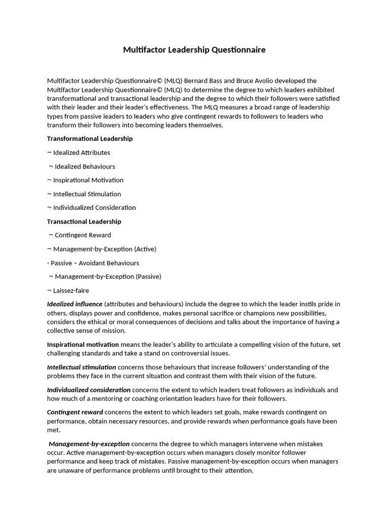 Multifactor Leadership Questionnaire-1 | PDF | Leadership | Industrial ...
