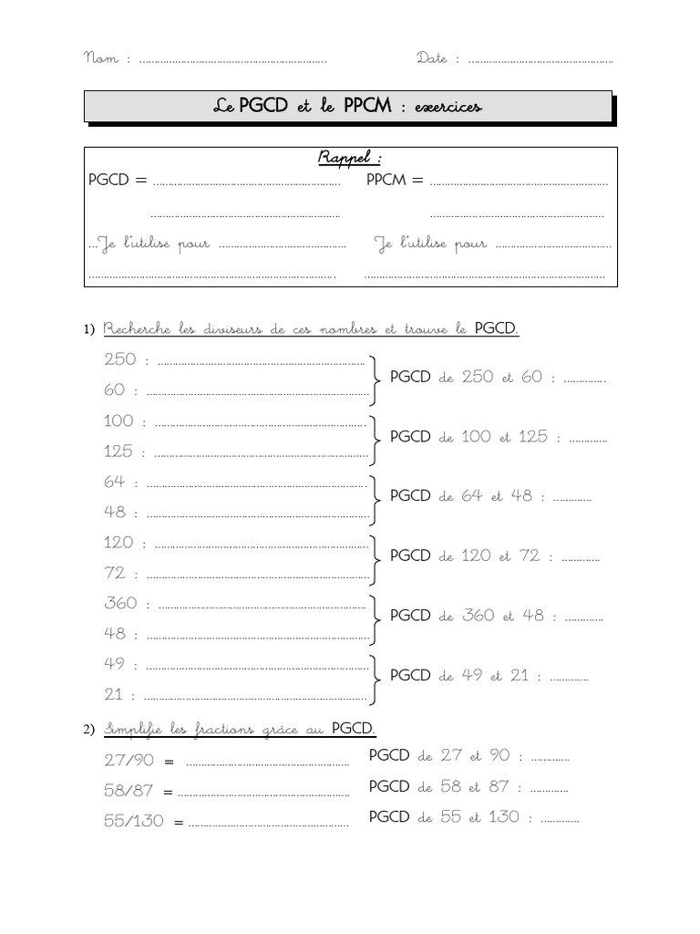 Fractions PGCD Et PPCM Exercices 6 | PDF