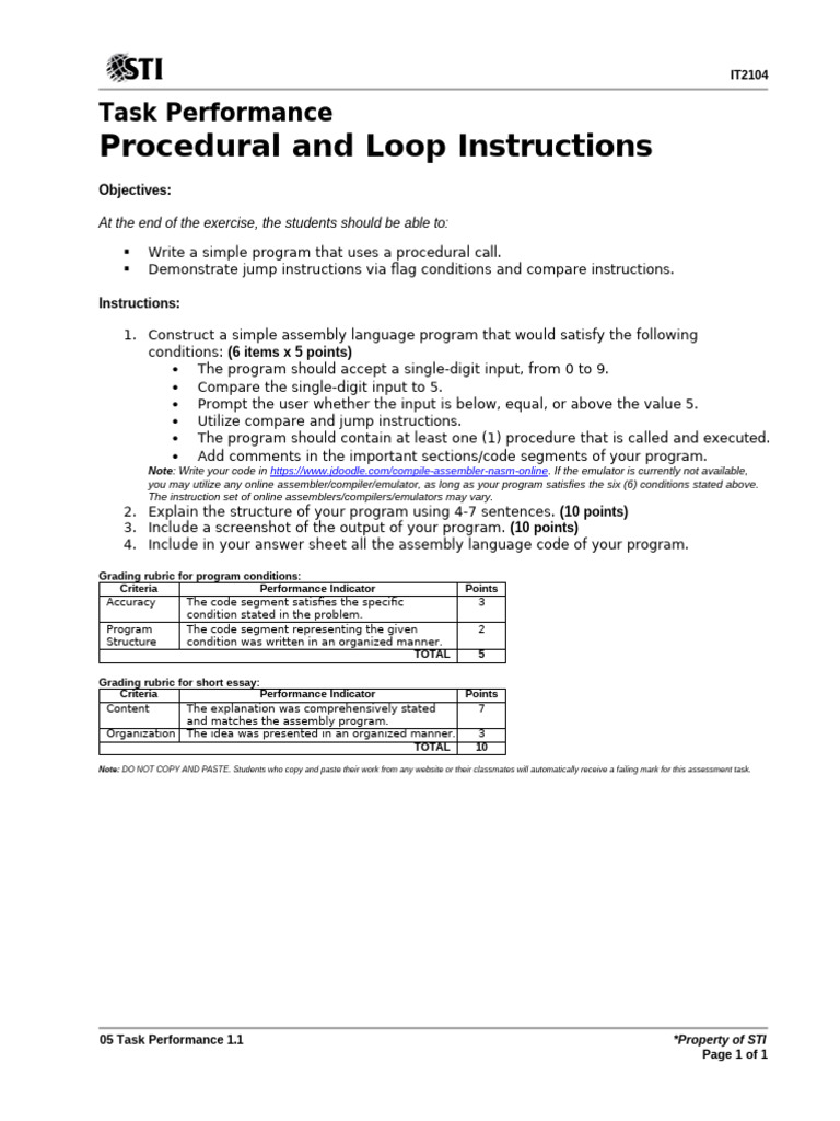 05 Task Performance 1.1 | PDF | Assembly Language | Emulator