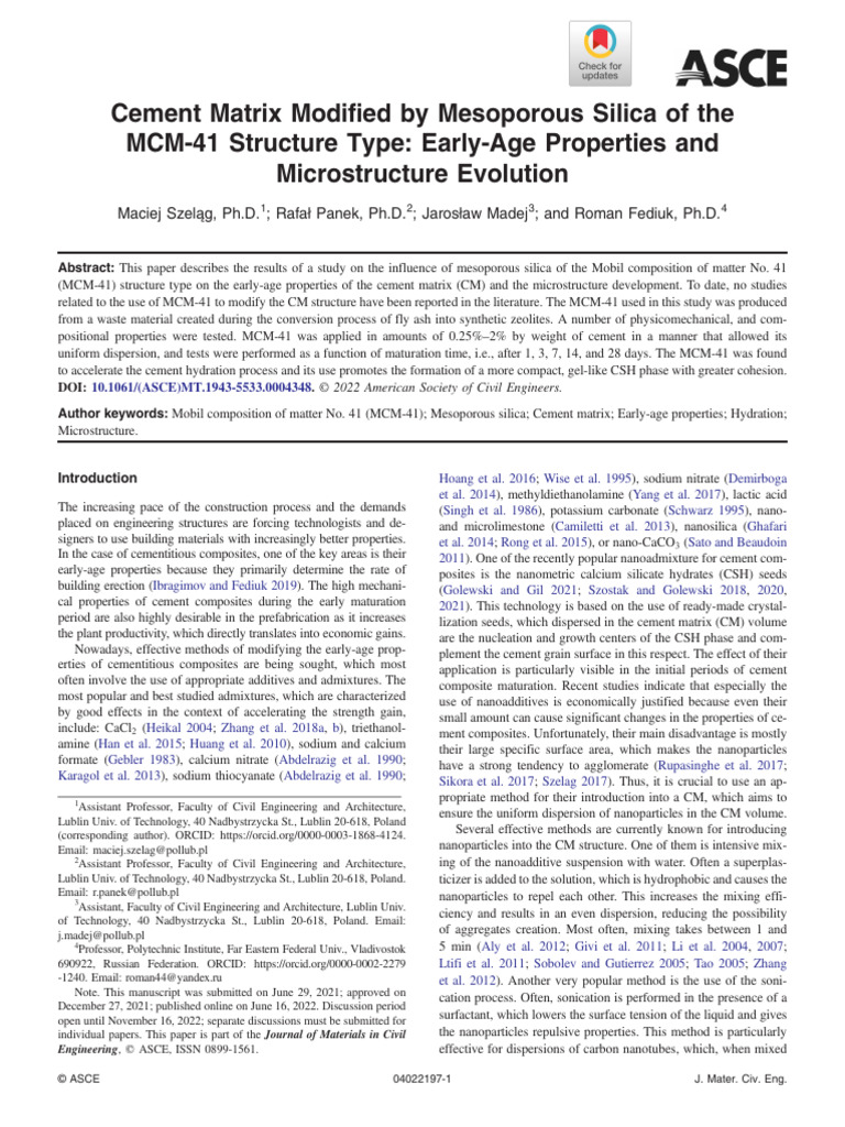 Cement Matrix Modified by Mesoporous Silica | PDF | Cement | Concrete