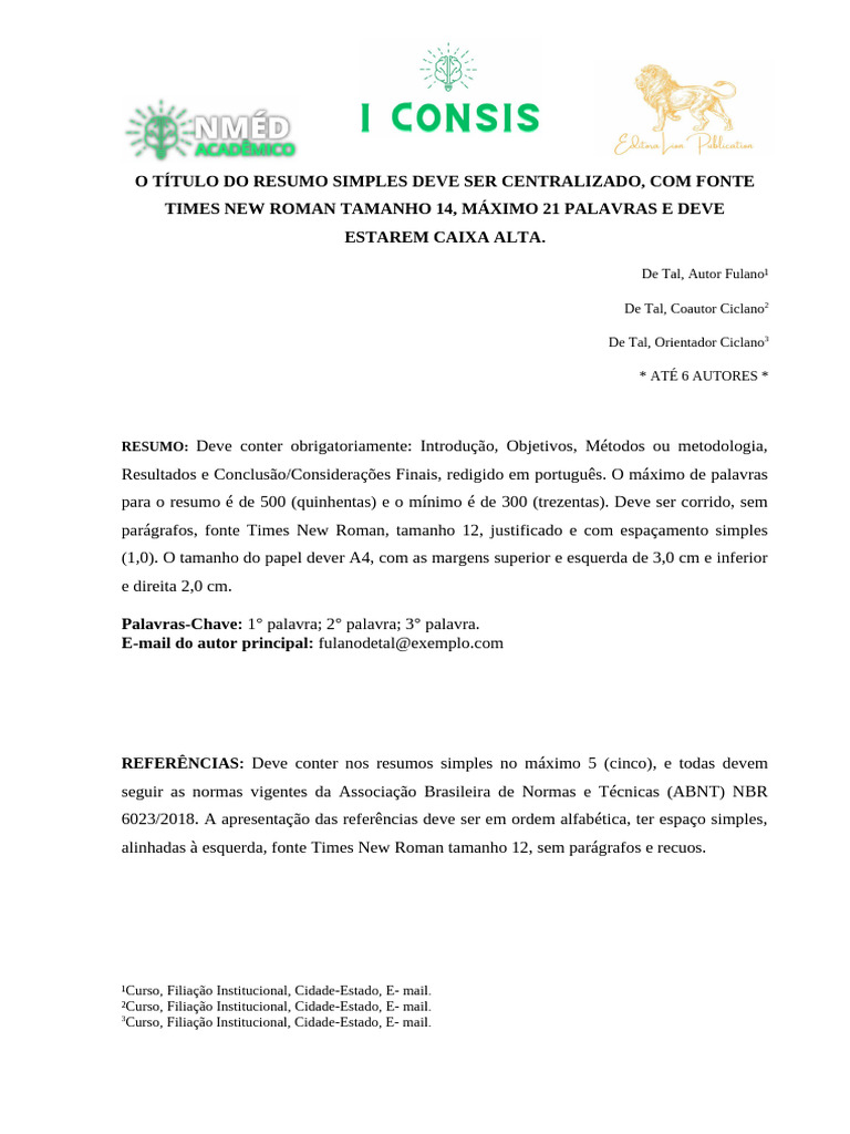 Modelo #01-2023 de Resumo Simples | PDF