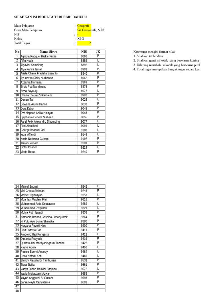 Format Penilaian Geografi Kelas XI O | PDF