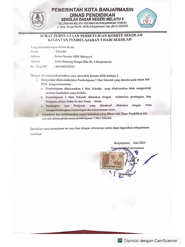 Surat 5 Hari Sekolah | PDF