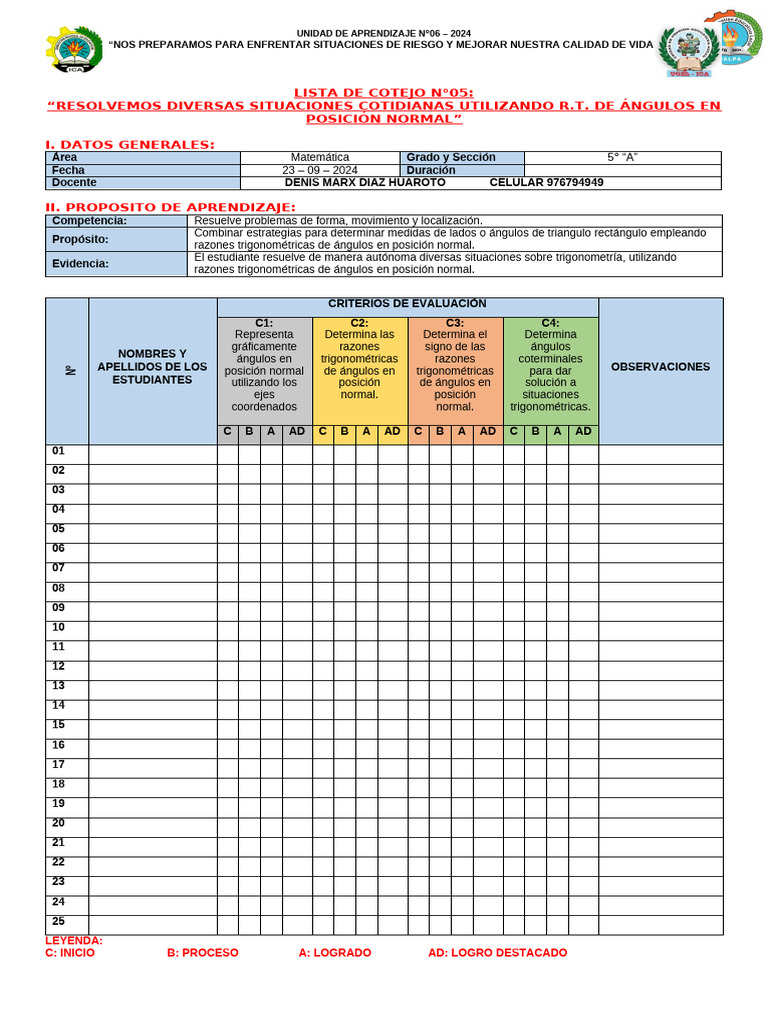 Lista de Cotejo 5-5to-Ua6-2024 | PDF