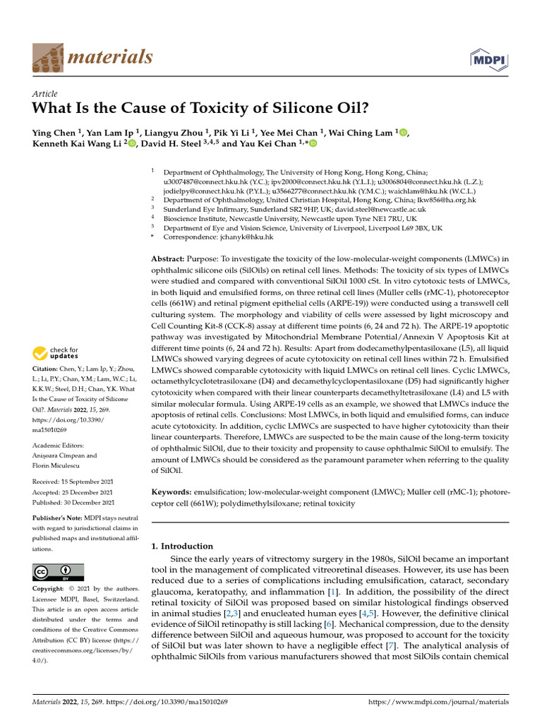 What Is The Cause of Toxicity of Silicone Oil? | PDF | Apoptosis | Emulsion