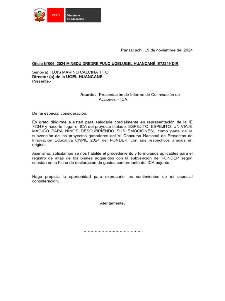 Oficio Presentacion Ica | PDF