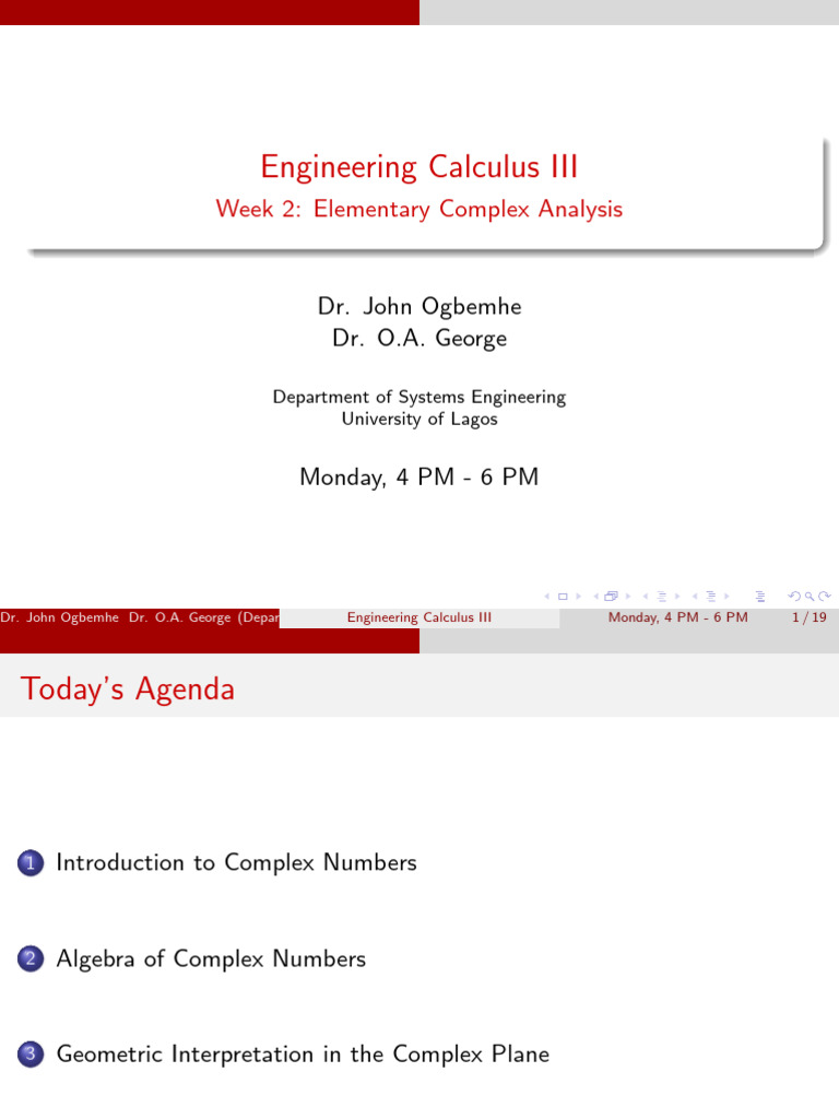 GEG 217 Week - 2 - Elementary - Complex - Analysis - Revised - 1 | PDF | Complex Number ...