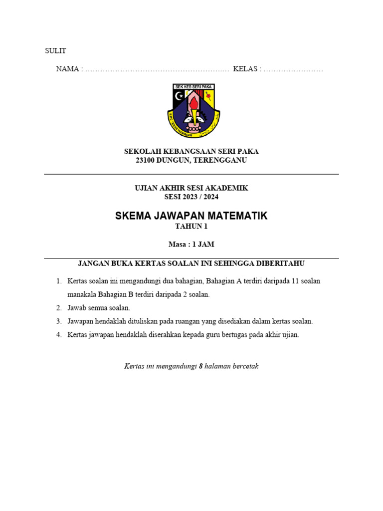 SKEMA UASA - Mate - T1 | PDF