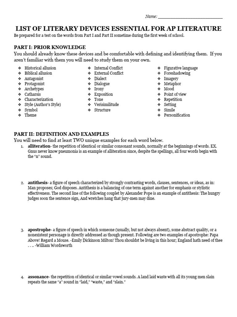 Student Copy of AP Lit Literary Devices | PDF | Poetry | Irony
