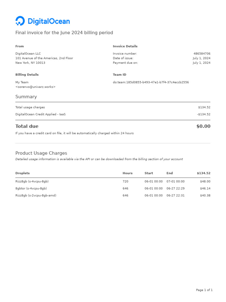 DigitalOcean Invoice 2024 Jun (16768281-486584706) | PDF