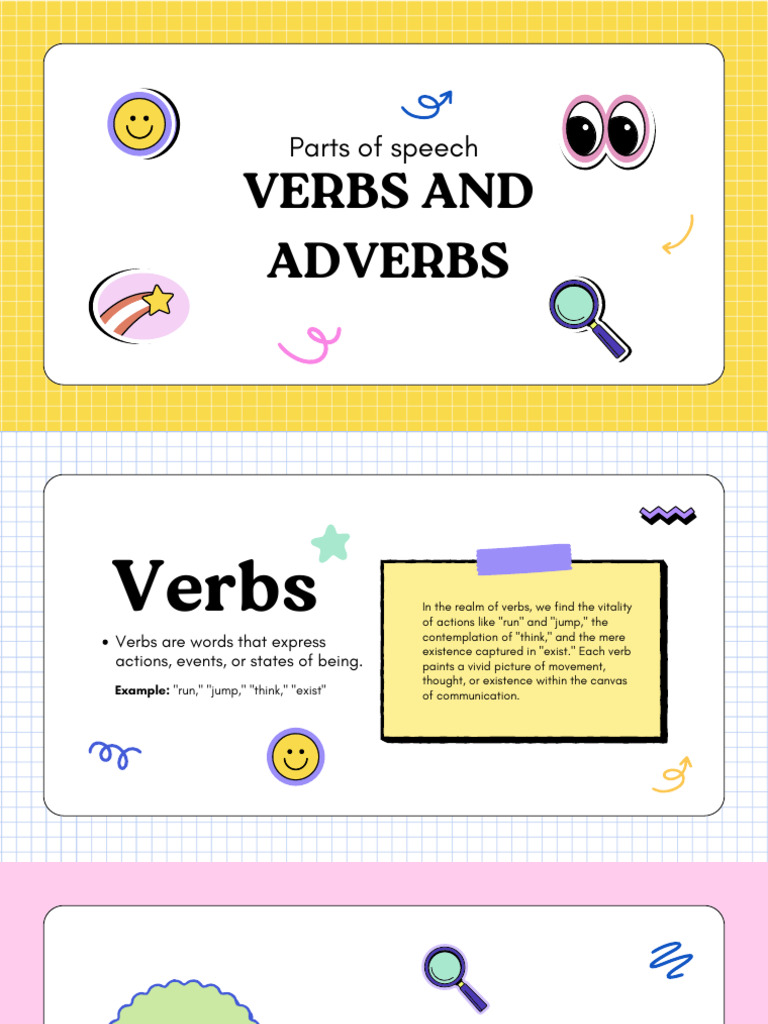 Parts of Speech Verbs and Adverbspresentation Colorful in Cute Style ...