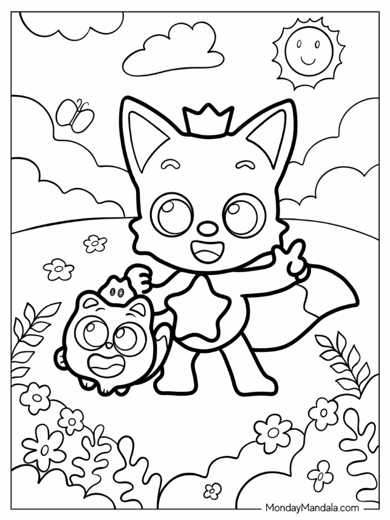 Ninimo and Pinkfong On A Field Coloring Page | PDF