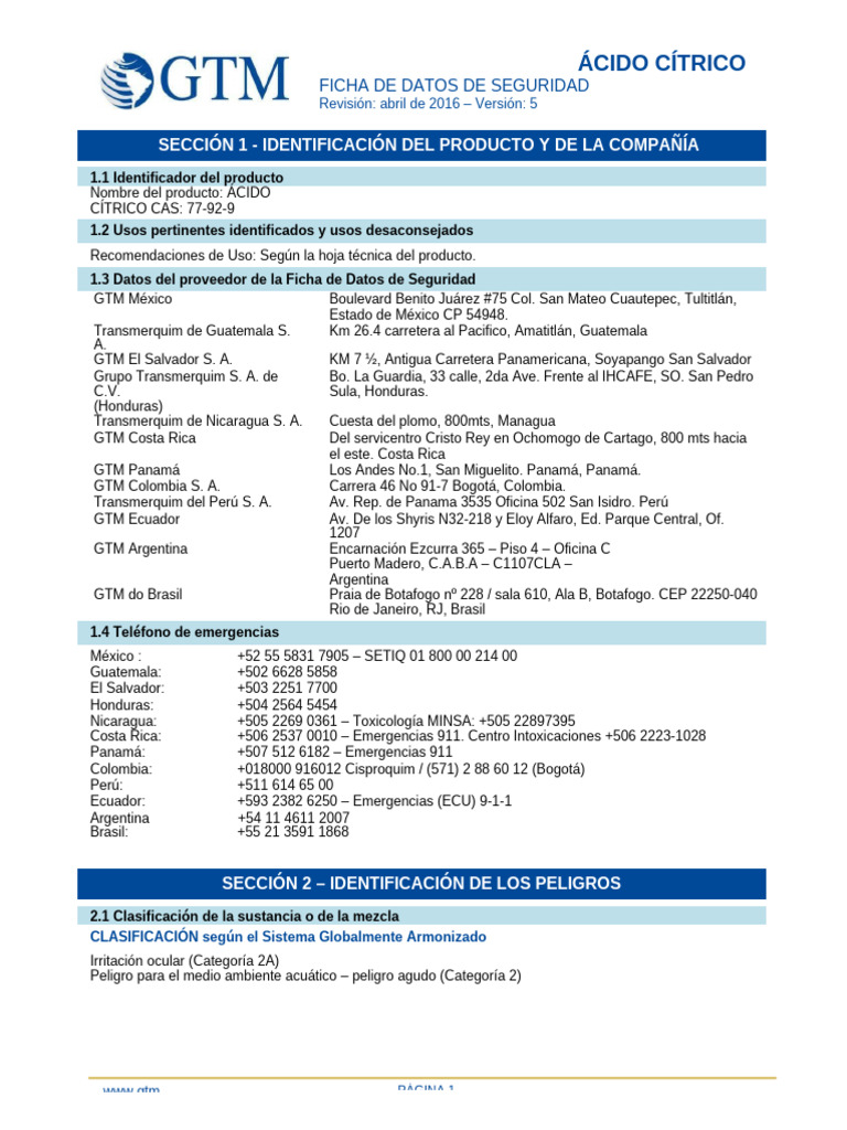 77-92-9 Ácido Cítrico | PDF | Combustión | Agua