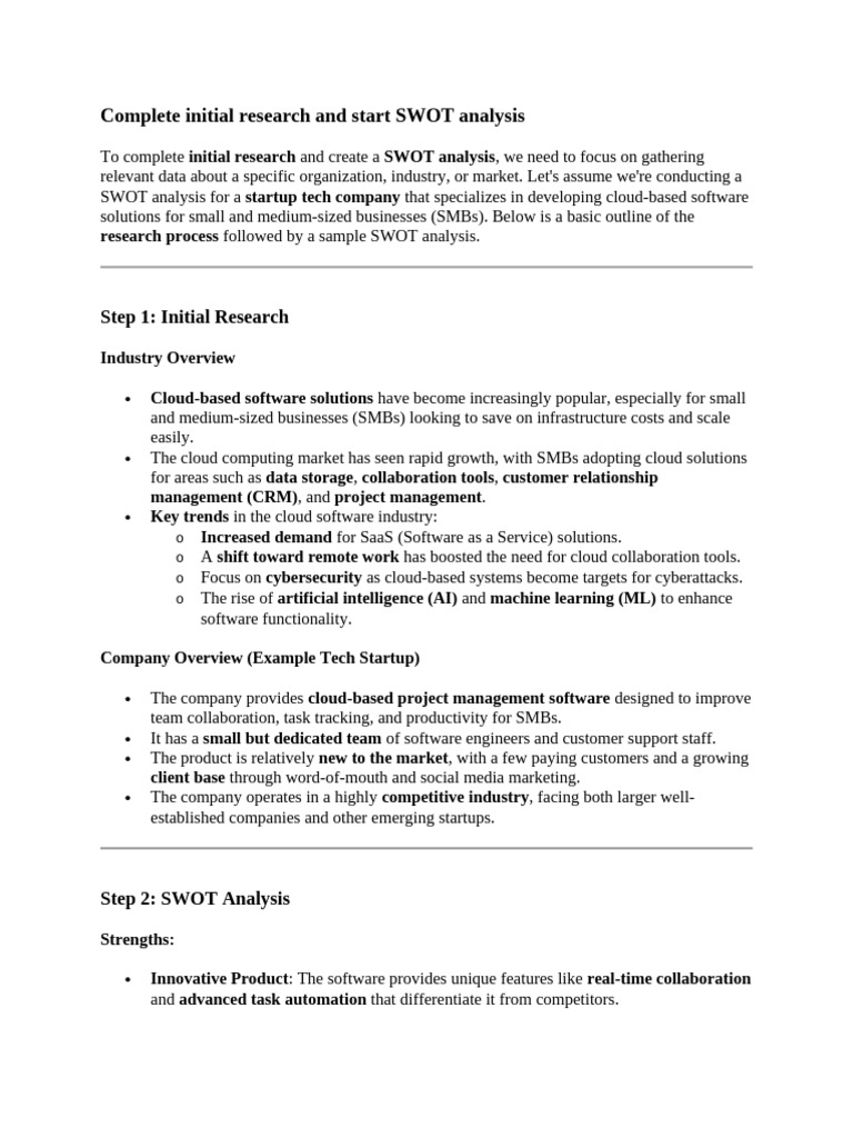 Complete Initial Research and Start SWOT Analysis | PDF | Cloud ...