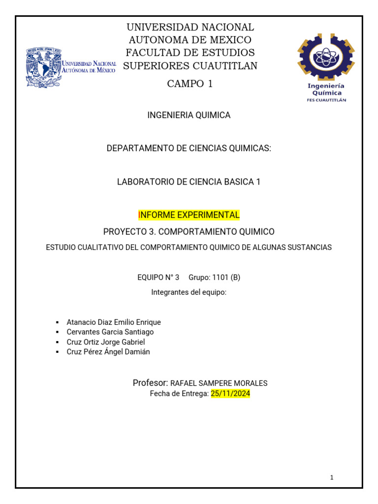 Estudio Cualitativo de Comportamiento Químico | PDF | Química ...