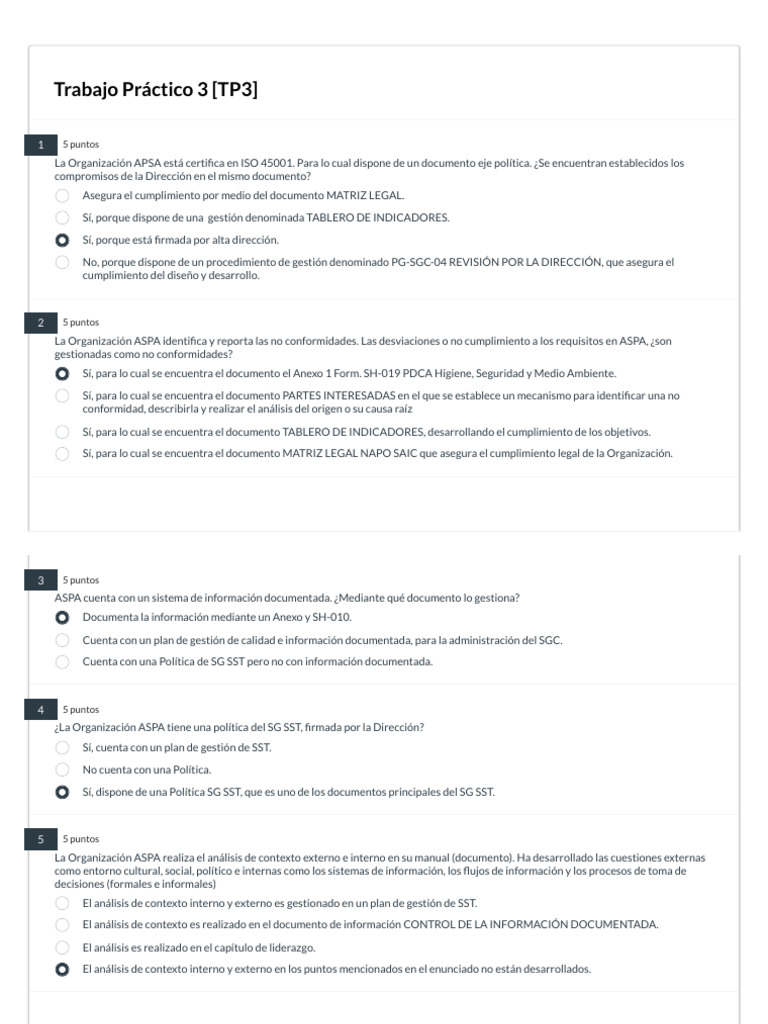 Trabajo Práctico 3 [TP3] 90% normass | PDF | Sistema de manejo de calidad