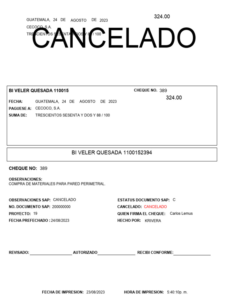 Comprobante de Pago Cancelado | PDF