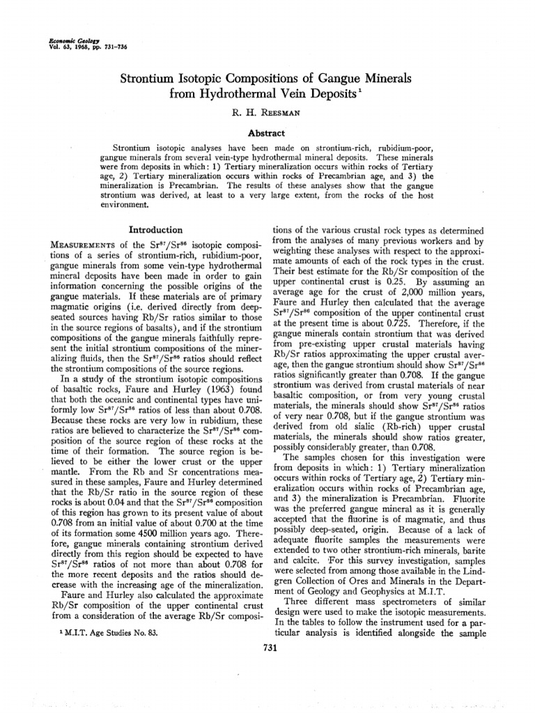 Strontium Isotopic Compositions of Gangue Minerals From Hydrothermal ...