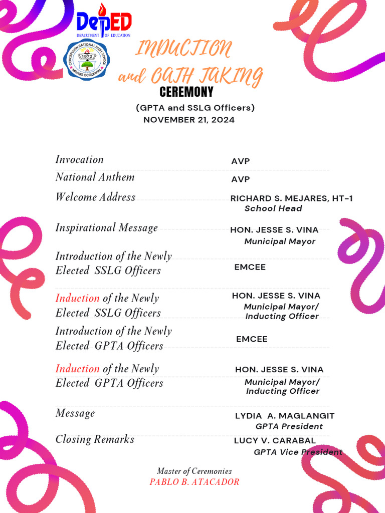 Black Purple Green Creative Team Meeting Program | PDF | Oath Of Office ...