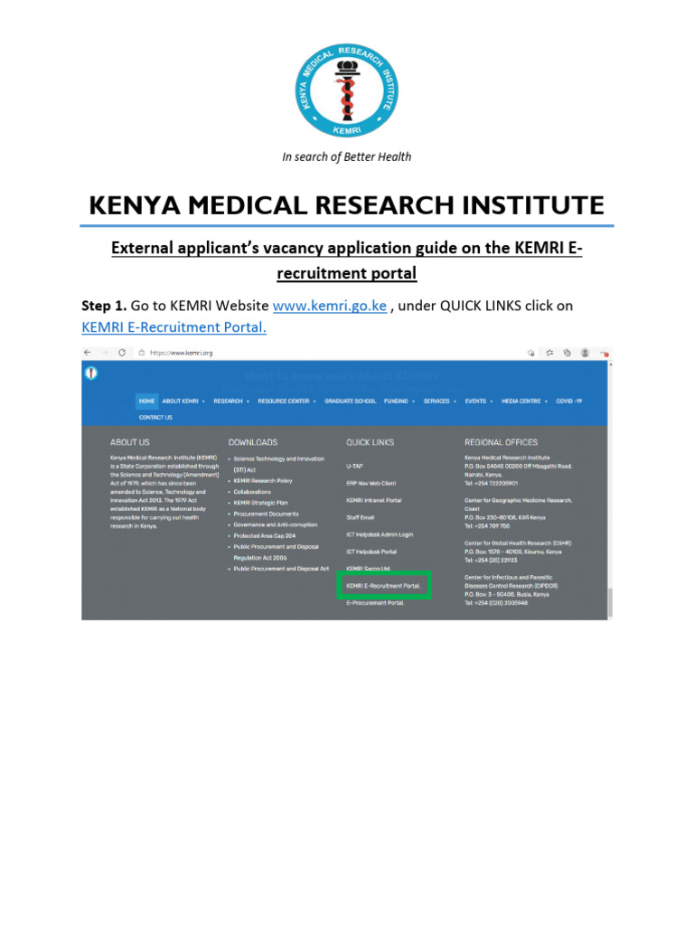 KEMRI E-Recruitment Application Guide | PDF | Password | Résumé