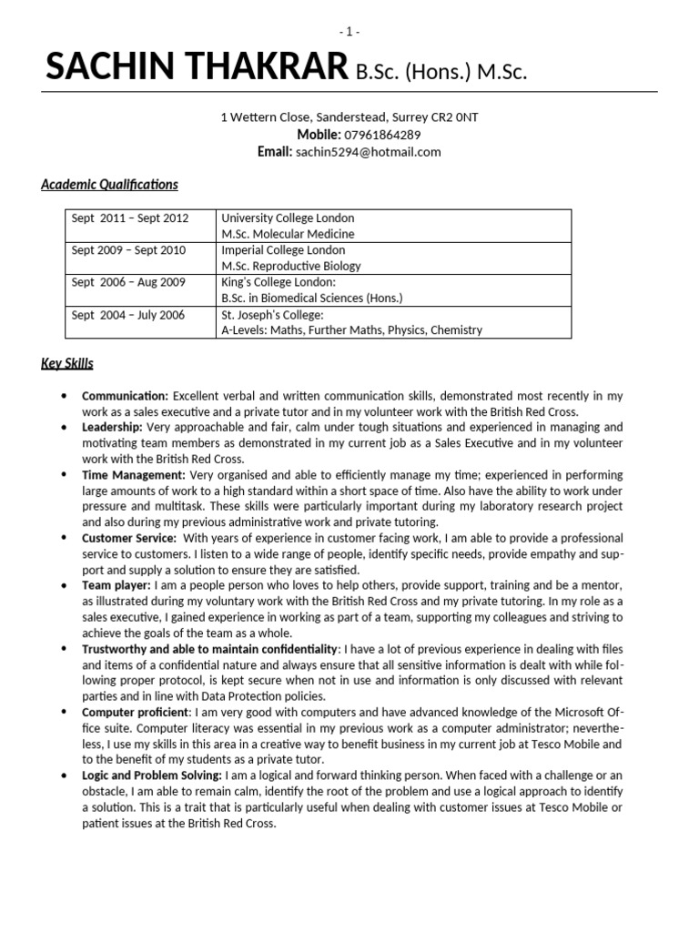Sachin Thakrar CV | PDF | Patient | Hospital