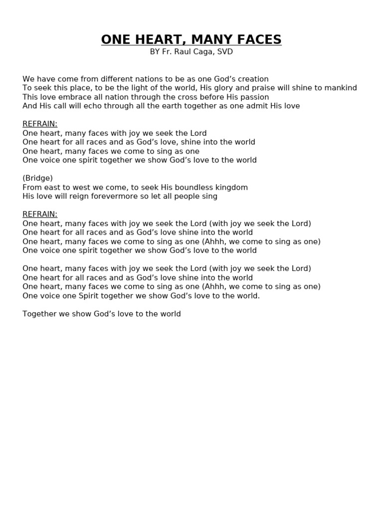 ONE HEART MANY FACES Lyrics | PDF