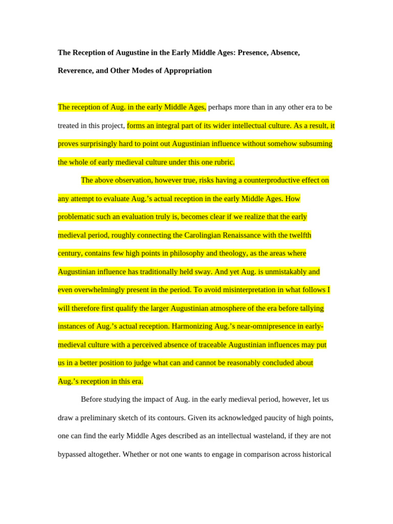 Augustine's Influence in Early Middle Ages | PDF | Exegesis | Augustine ...