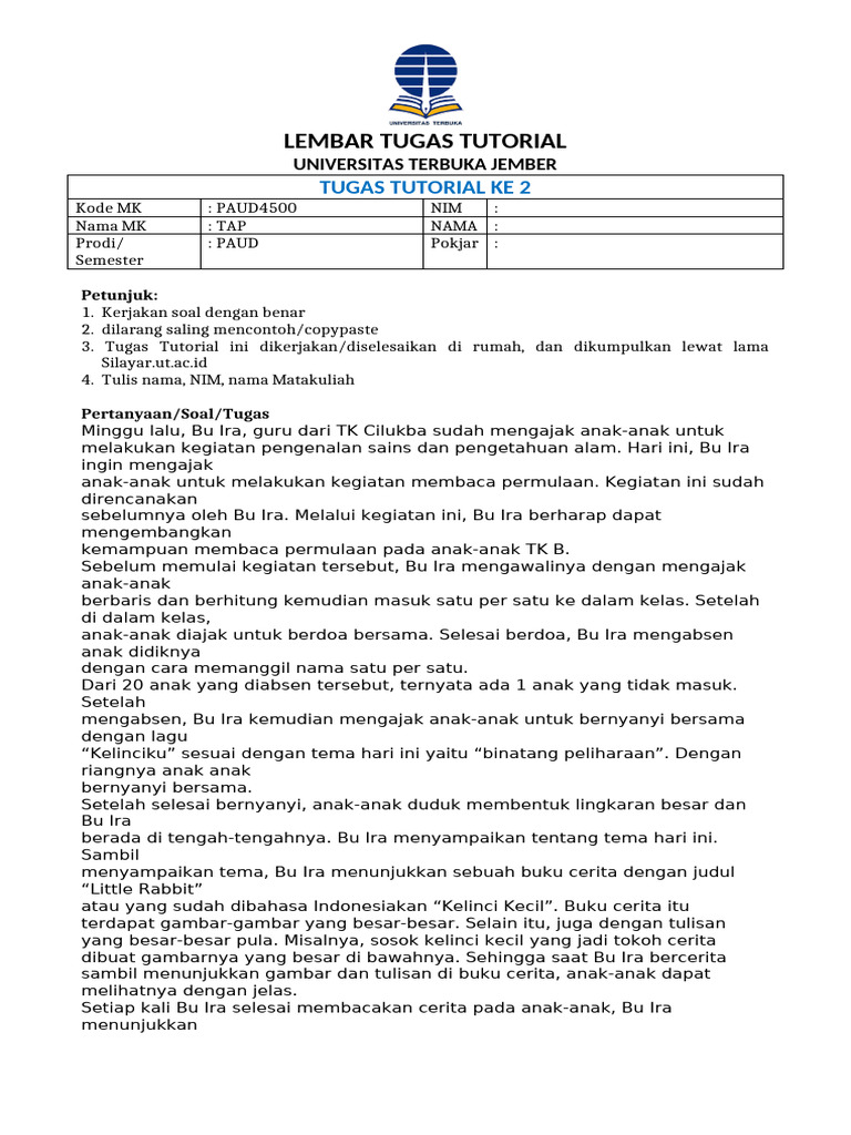 Lembar Soal tt2 (Paud4500) | PDF