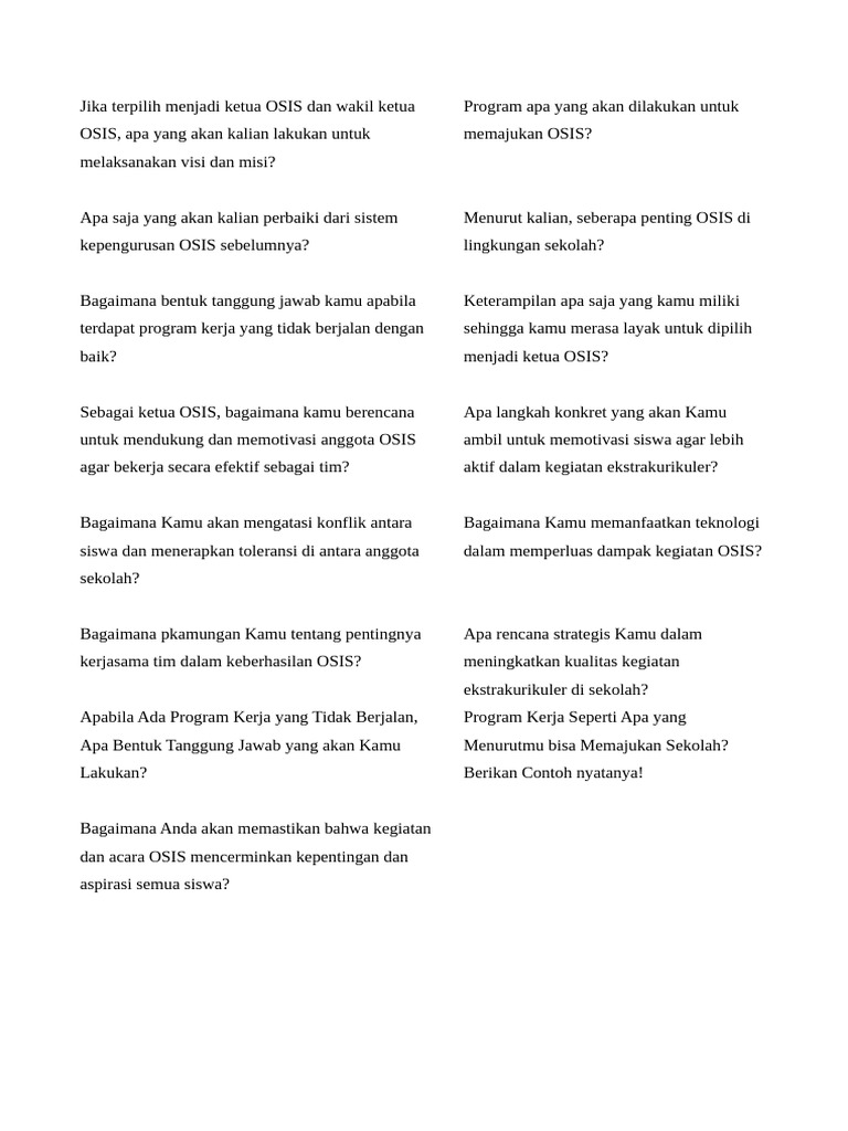 Jika Terpilih Menjadi Ketua OSIS Dan Wakil Ketua OSIS | PDF