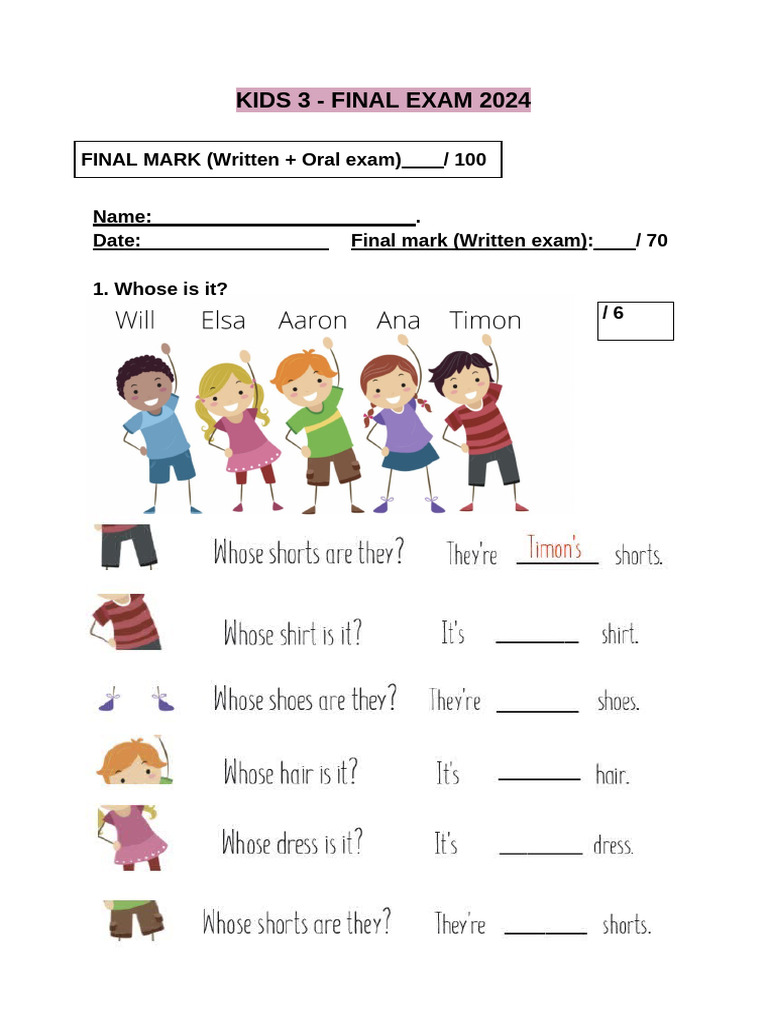 Kids 3 Final Exam 2024 Guide | PDF