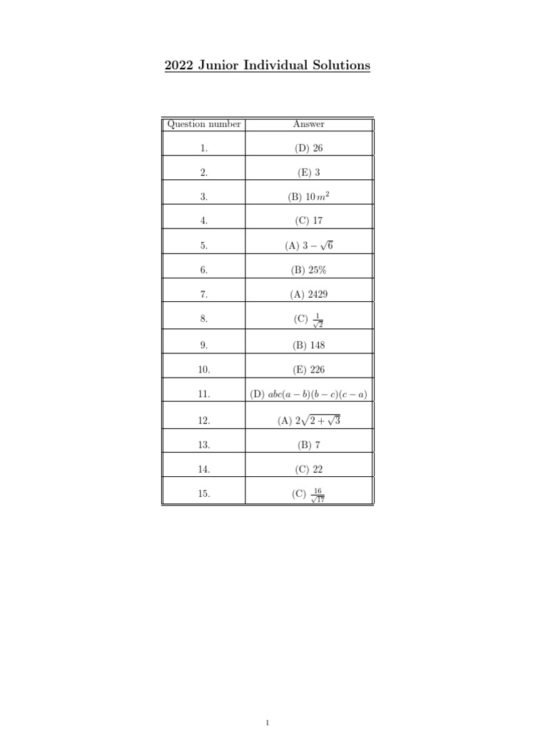 2022 Junior Indiv Sol | PDF
