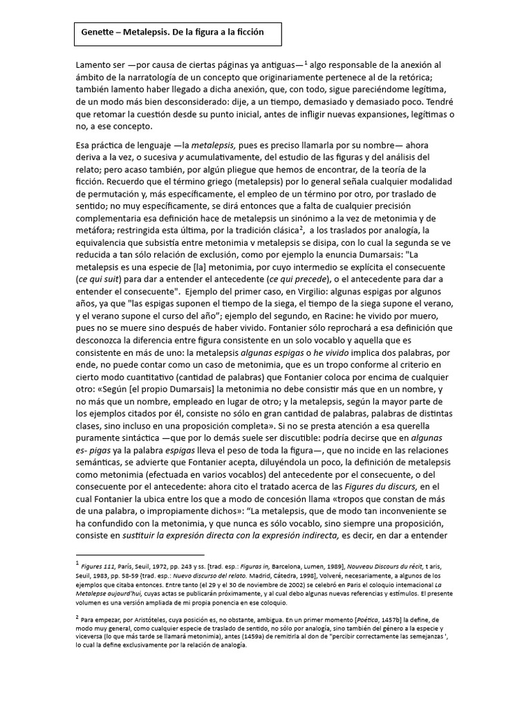 Metalepsis Genette | PDF | Molière