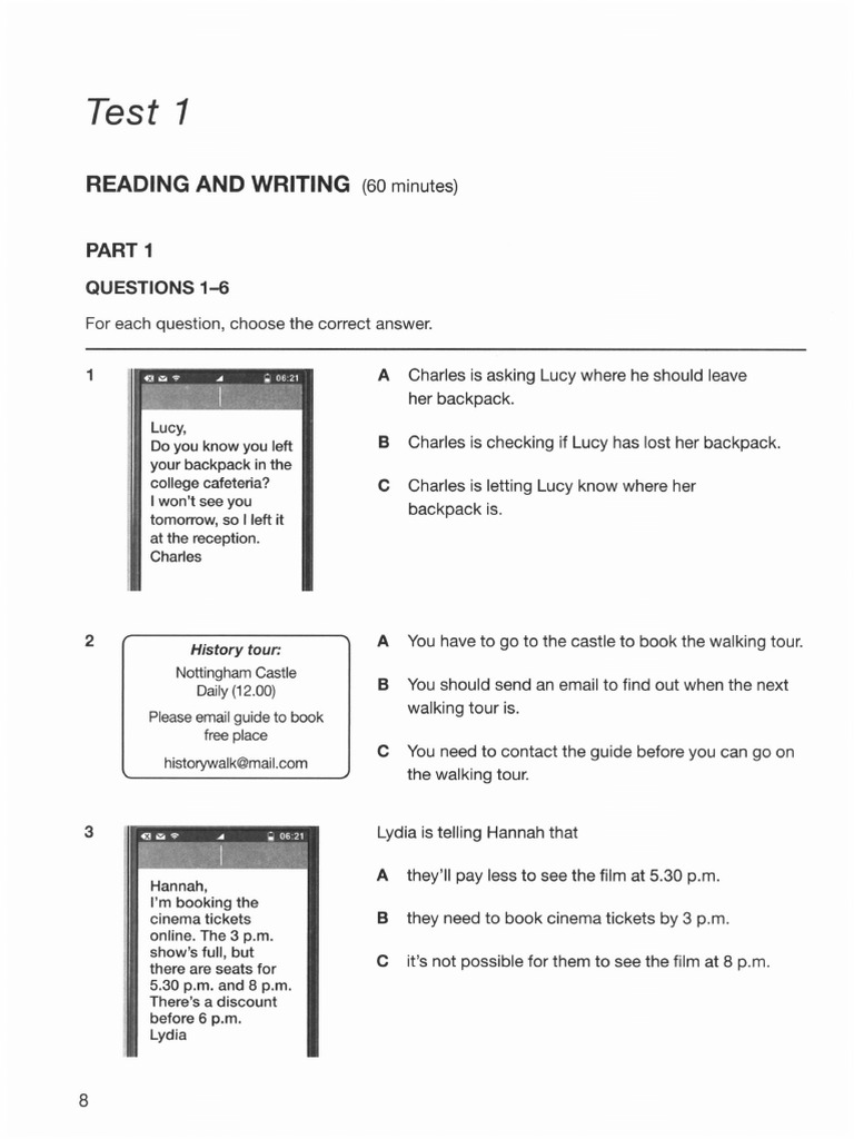 Ket 标准版2 Test1 | PDF