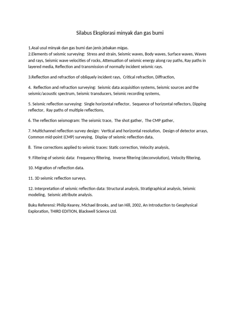 Silabus Eksplorasi Minyak Dan Gas Bumi | PDF