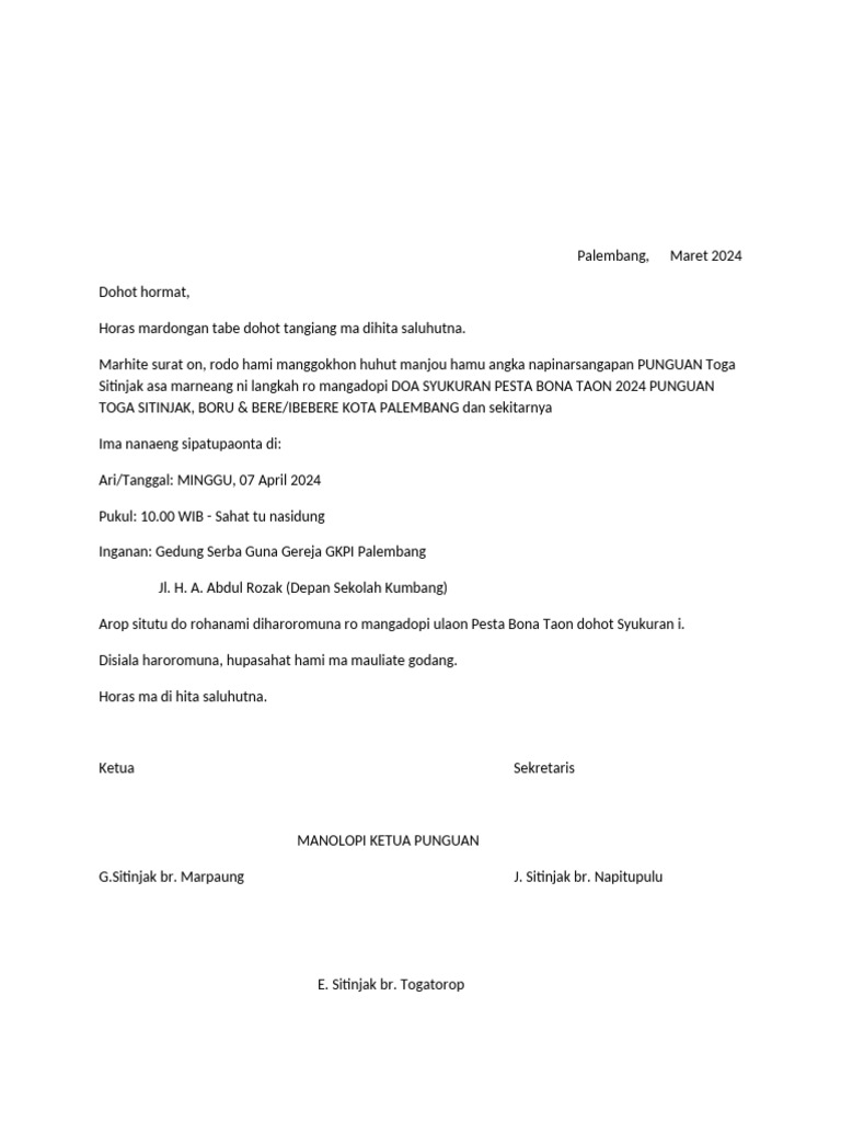 Undangan Bona Taon | PDF