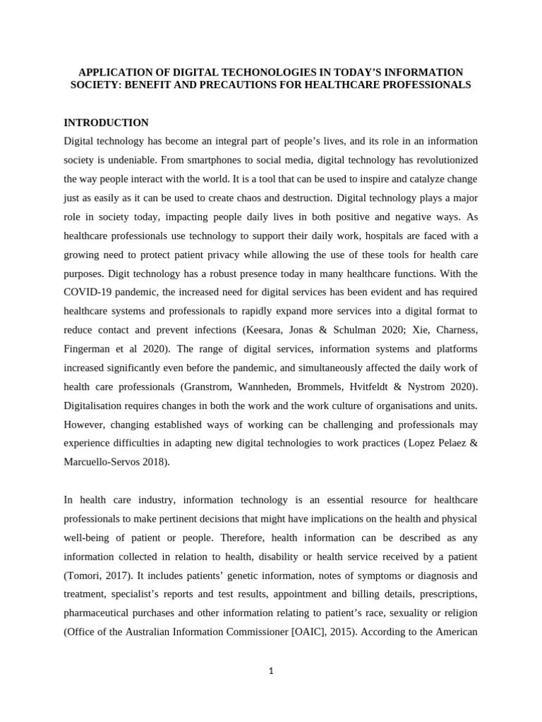 DIGITAL TECHONOLOGIES Paper | PDF | Electronic Health Record | Health Care