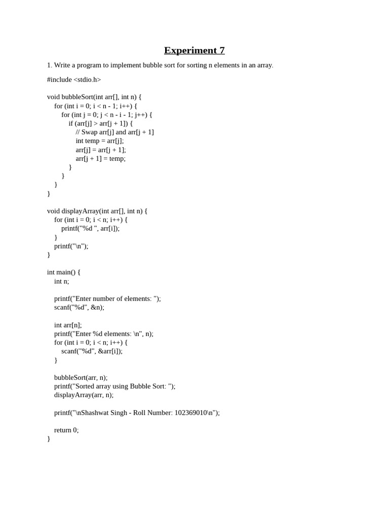 Experiment 7 Pdf Theoretical Computer Science Algorithms And Data Structures