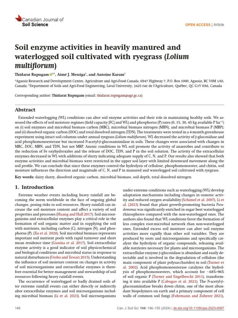 Soil Enzyme Activities in Heavily Manured and Wate | PDF | Soil | Earth ...