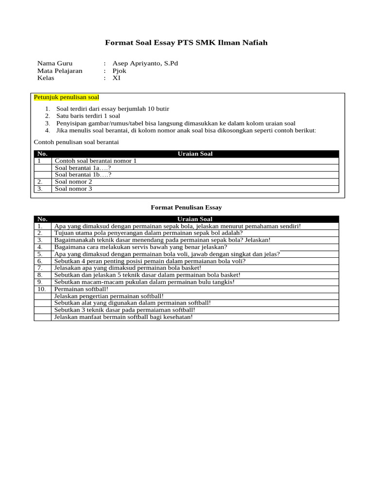 Soal Pts Pjok Kelas Xi Inc 2024 | PDF