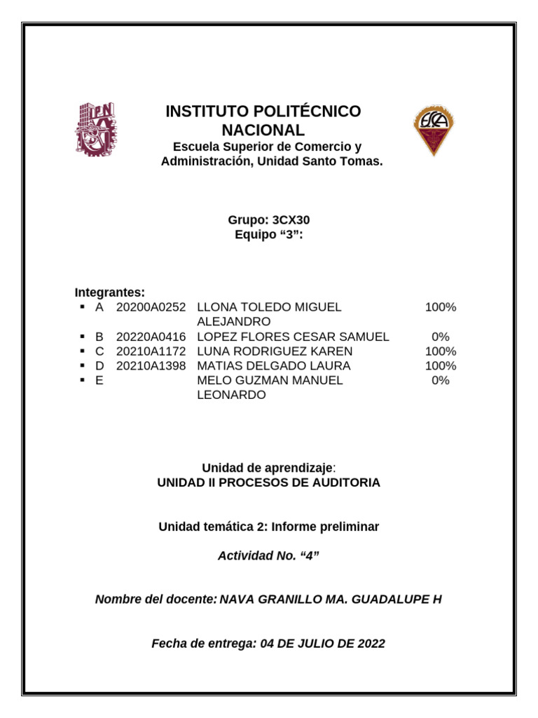 ACT4 Equipo 3 | PDF | Auditoría | Business