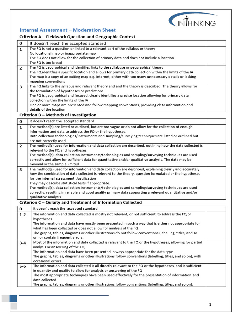 IA Assessment Criteria - Students | PDF | Hypothesis | Statistics