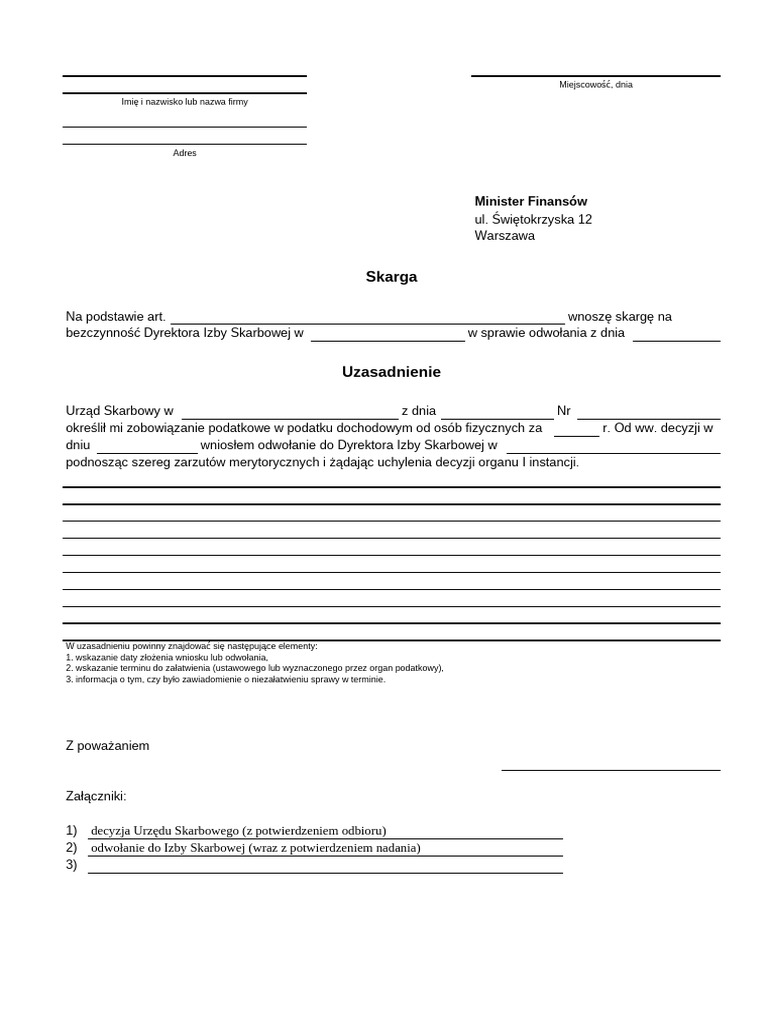 230 Wzor Skargi Na Bezczynnosc Organu Odwolawczego | PDF