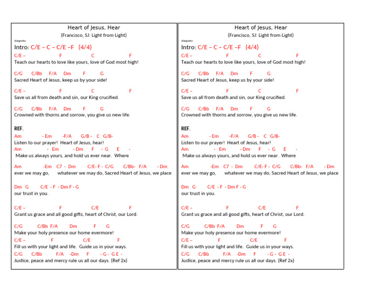 Heart of Jesus, Hear: Lyrics & Chords | PDF | Christian Denominational ...