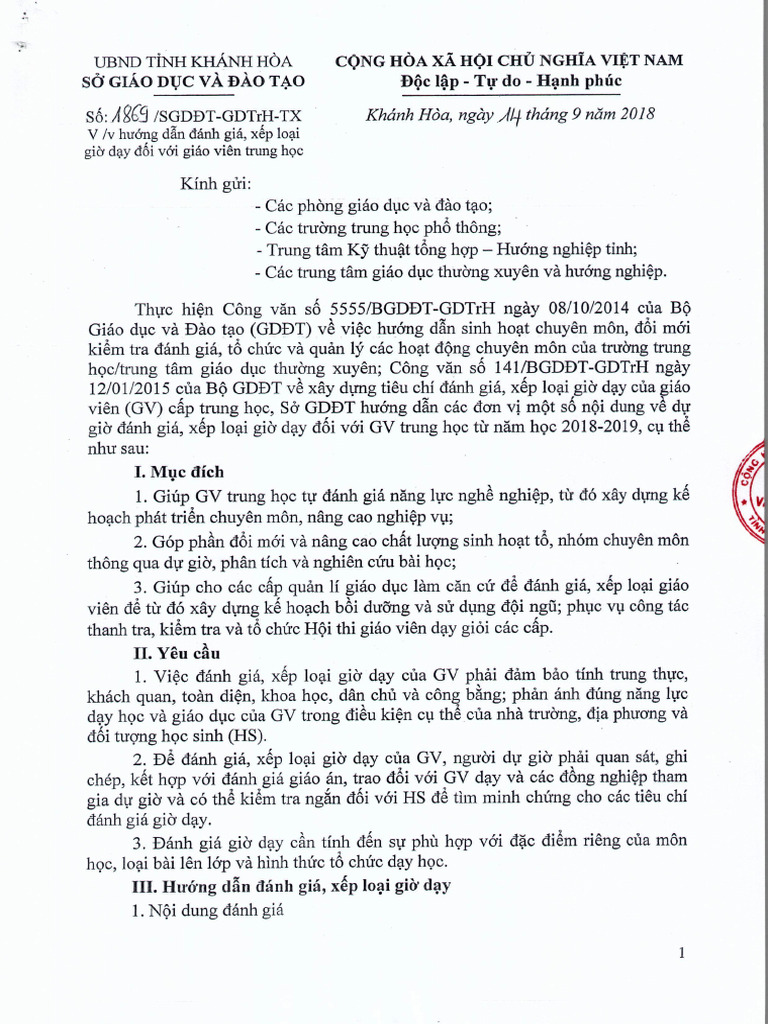 CV 1869 Danh Gia Gio Day 5555 Chinh Thuc | PDF