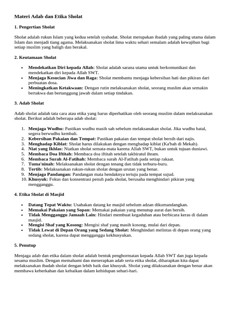 Materi Adab Dan Etika Sholat | PDF
